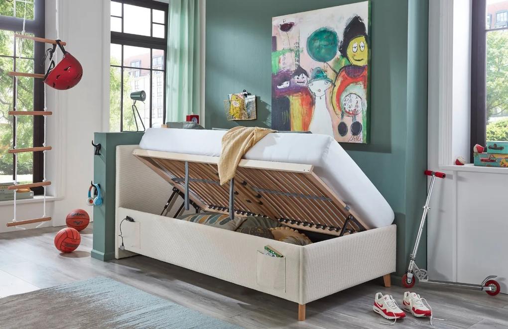 Béžová manšestrová postel Meise Möbel Cool 140 x 200 cm s úložným prostorem
