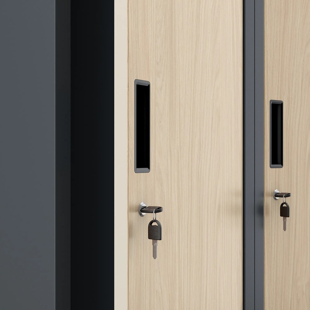 Zaměstnanecká skříňka čtyřkomorová antracitová/dub sonoma, 800x1800x500 mm: KACPER Eco Design