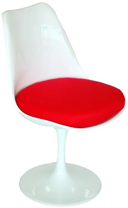 Culty Bílá otočná židle Tulip s červeným sedákem