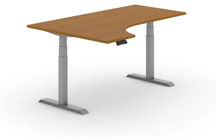 Výškově nastavitelný stůl PRIMO ADAPT, elektrický,1800x1200x625-1275 mm, ergonomický levý, třešeň, šedá podnož