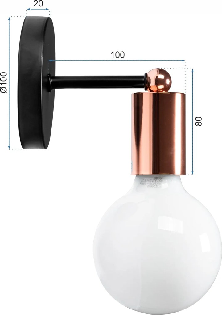 Toolight - kovová nástěnná lampa E27 60W 392205, černá, OSW-04016