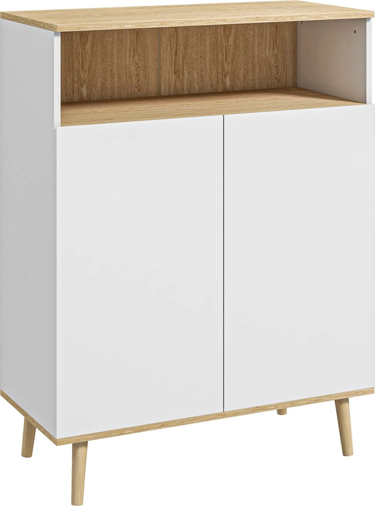 HOMCOM Úložná Skříň, Kuchyňský Buffet, s Nastavitelnou Policí, Skříňka se 2 Dveřmi, 80 x 38 x 102 cm, Skandinávský Design, Korkové Nohy, Bílá a Dřevěn