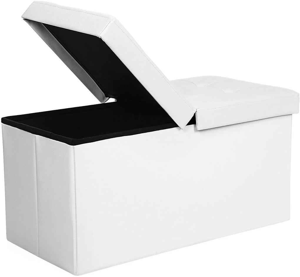 SONGMICS Úložný sedací box čalouněný skládací 76x38 cm bílý dělené víko |  Biano
