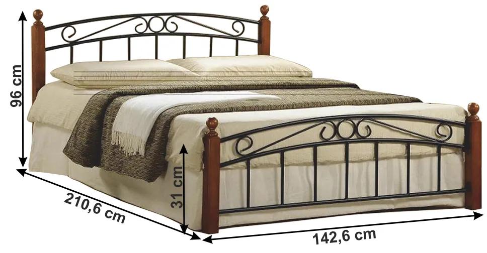 Kondela Manželská postel, třešeň / černý kov, 140x200, DOLORES