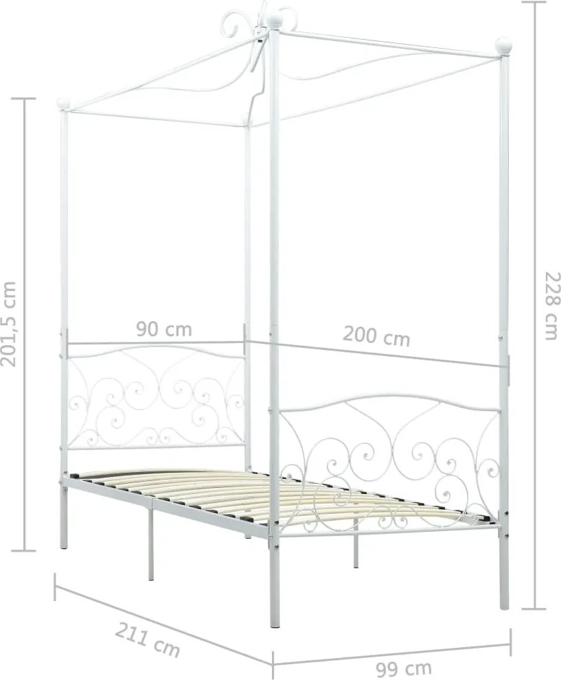 vidaXL Rám postele s nebesy kovový 90 x 200 cm [284468] Barva: Šedá