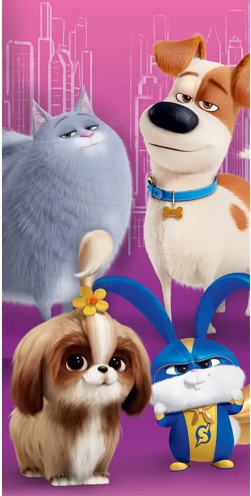 Růžový dětský bavlněný ručník Halantex The Secret Life of Pets 2, 70 x 140 cm