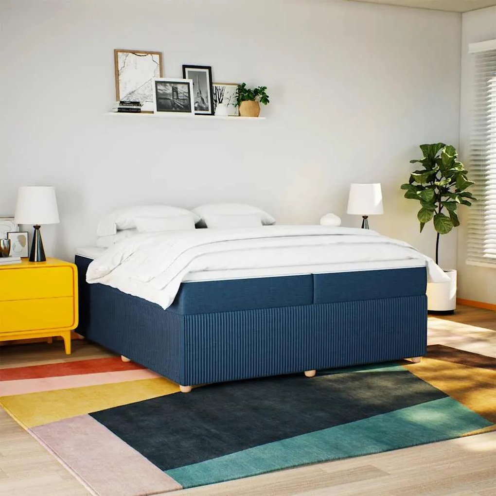 Box spring postel s matrací modrá 200x200 cm textil 3285601