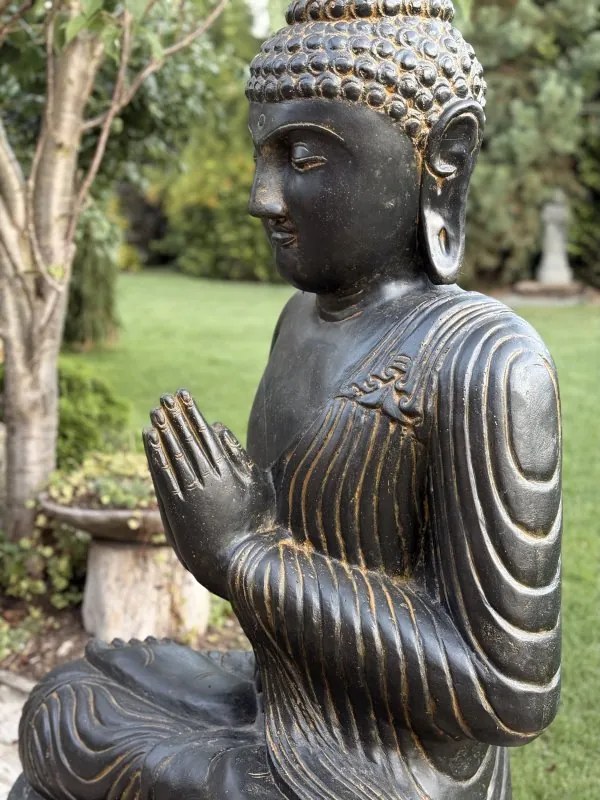Socha Buddha 100 cm – černá s jemnými žlutými akcenty
