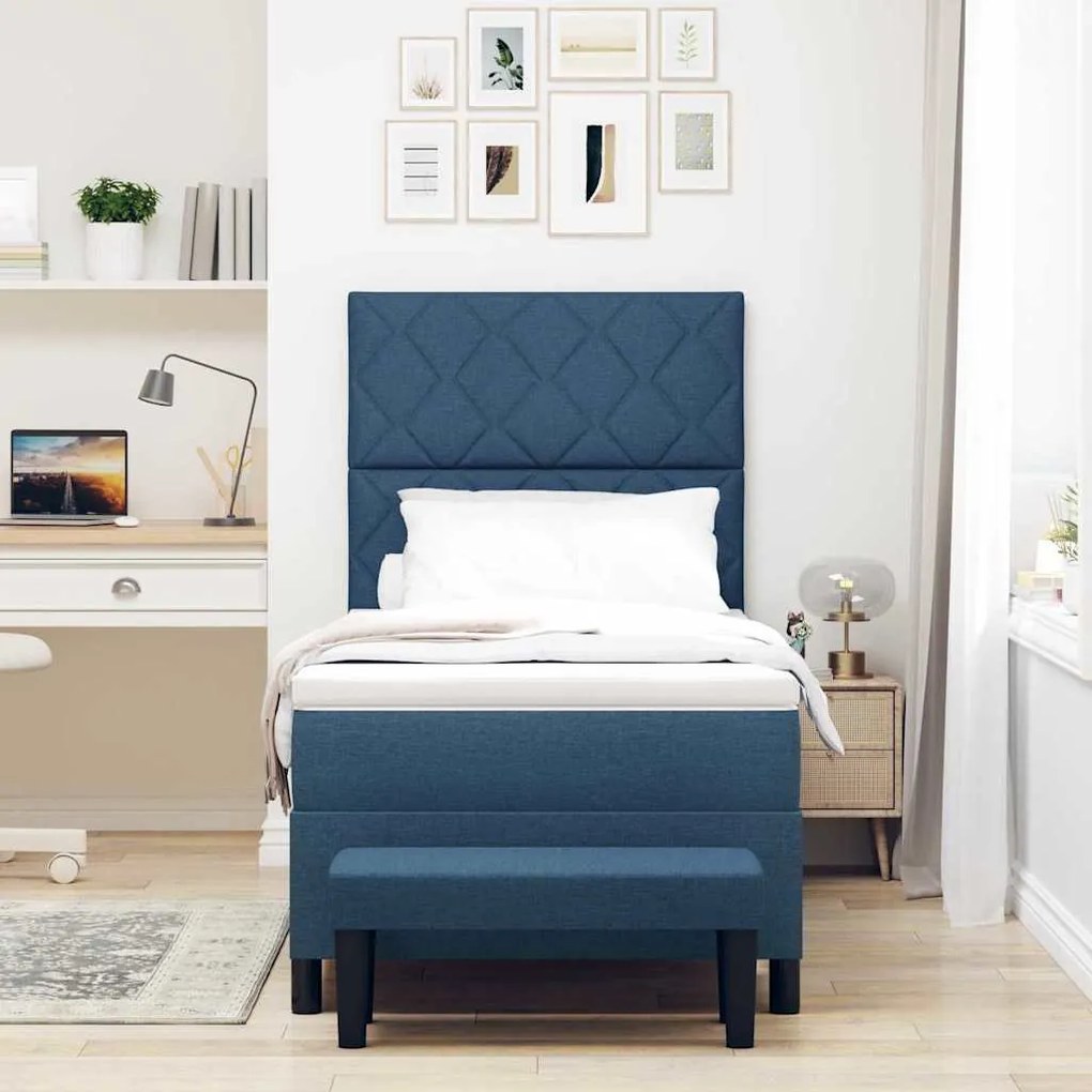 Postel s boxspringem s polštářem Modrá 90 x 190 cm textil 3344113