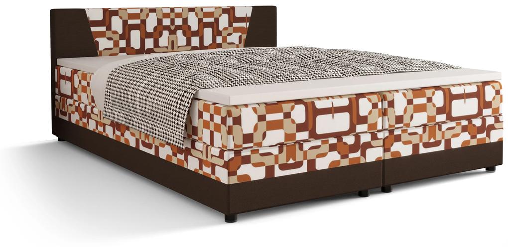 Manželská postel Boxspring 160 cm Linda Comfort (vzor + tmavě hnědá) (s matrací a úložným prostorem). 1056053