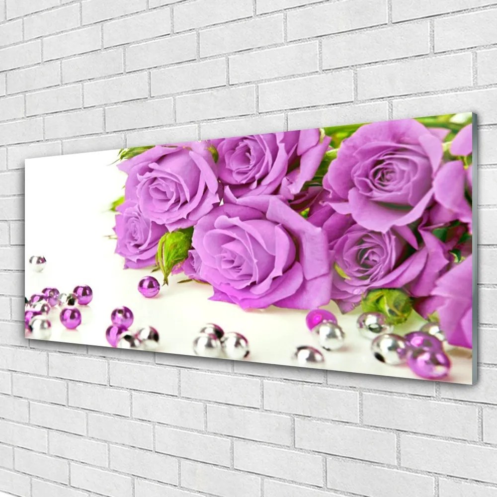 akrylový obraz Růže Květiny 125x50 cm