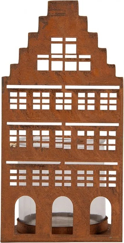 Rezavá dekorace svícen Domek M - 10*10*20 cm