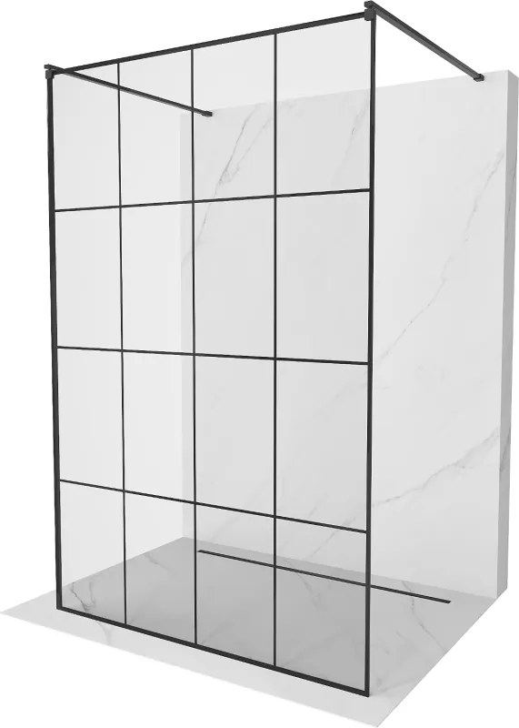 Mexen Kioto, sprchová zástěna Walk-In 150 x 200 cm, 8mm sklo černý vzor, černý profil, 800-150-002-70-77