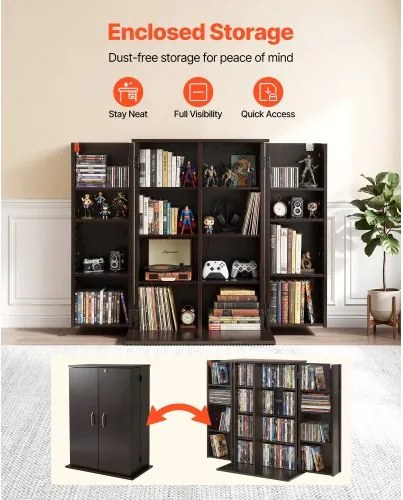 Úložná skříňka na média, 4patrový organizér na DVD VEVOR – 610 × 368 × 846 mm