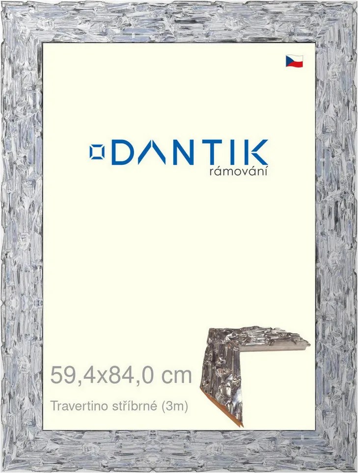 DANTIK rámeček 59,4x84 | TRAVERTINO stříbrné (Plexi Čiré)