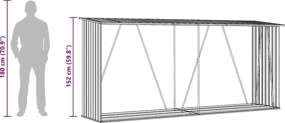 vidaXL Zahradní kůlna na dříví z pozinkové oceli 330x84x152 cm [47085] Barva: antracitová