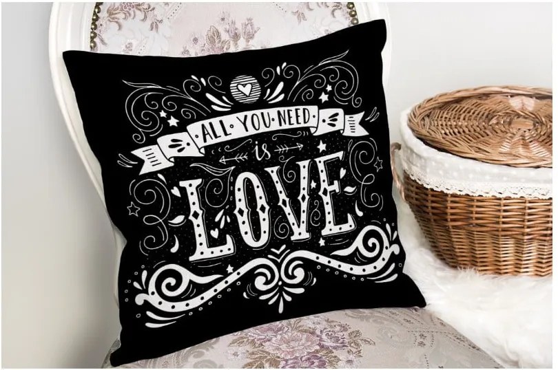 Povlak na polštář s příměsí bavlny Minimalist Cushion Covers Black Love, 45 x 45 cm