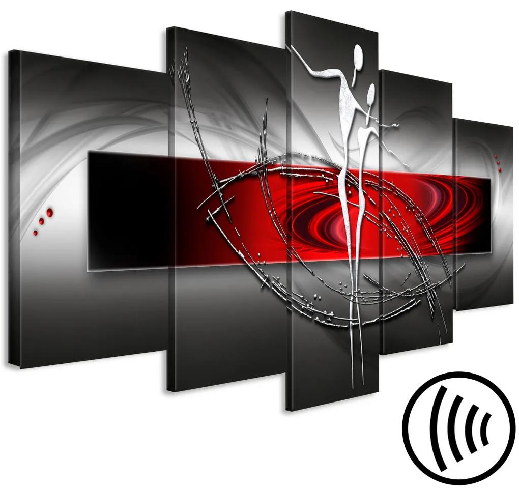 Obraz Karminové tango (5-dílný) - červená kompozice s motivem tance