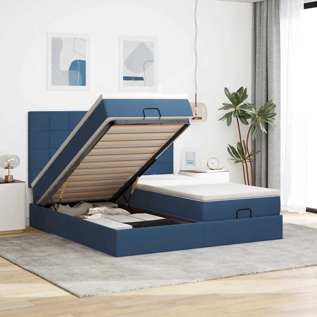 Osmanský rám postele s matracíes modrá 180x200cm textil 3313698