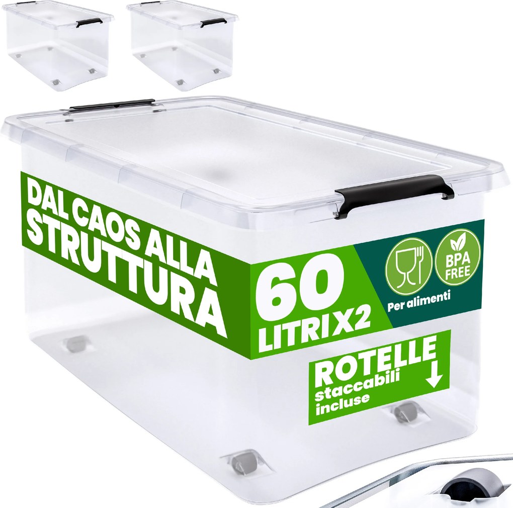 Úložný box sada 2 ks průhledná 60x40x35cm 60L stohovatelný
