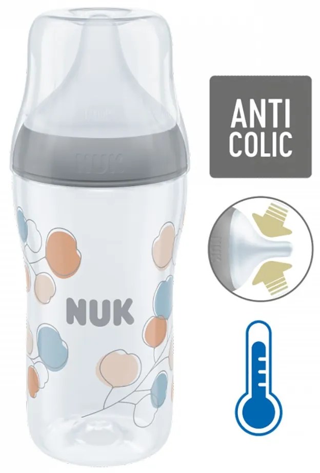 Kojenecká láhev NUK Perfect Match Temperature Control 260 ml šedá Barva: Šedá