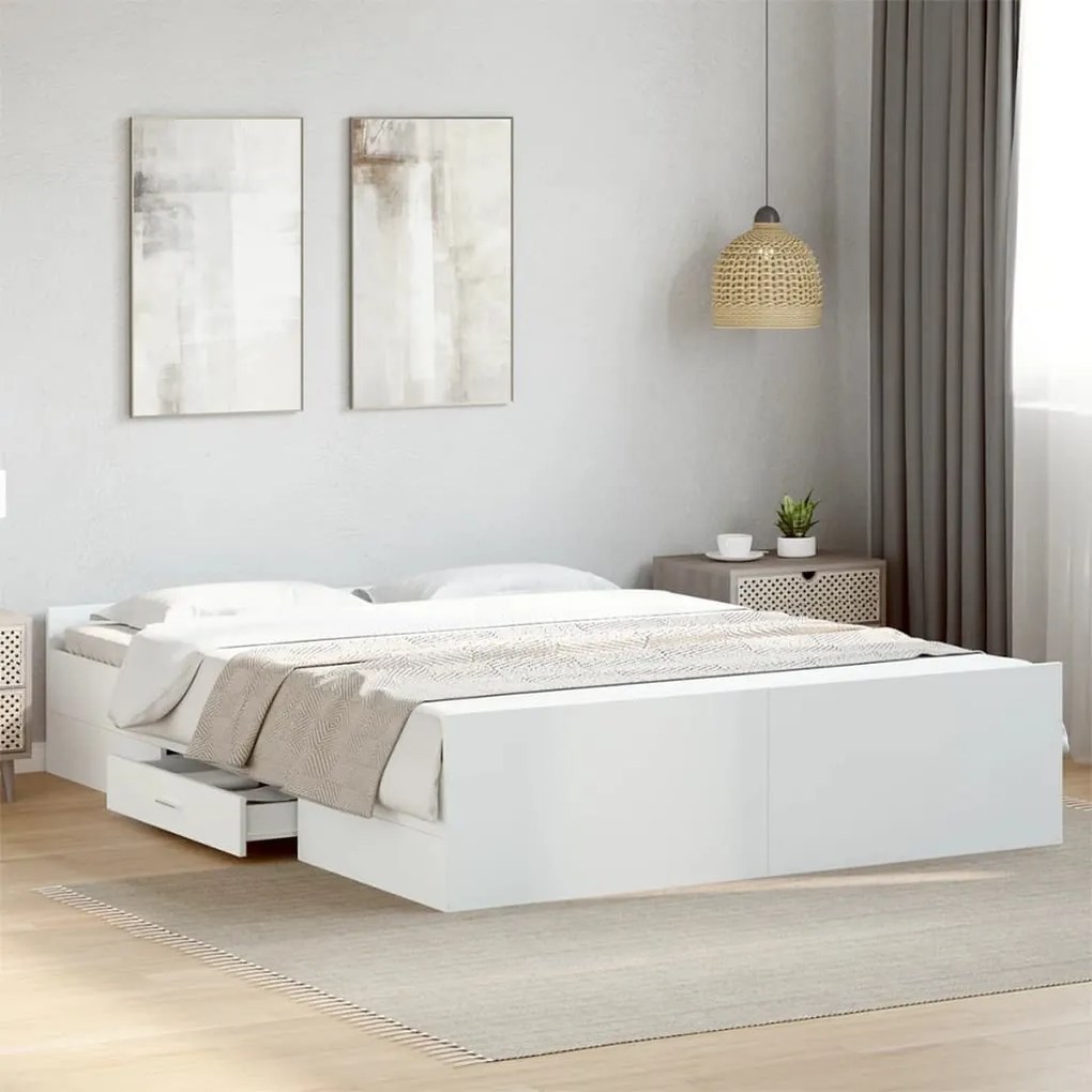 Rám postele se zásuvkami bílý 150 x 200 cm kompozitní dřevo 3280286