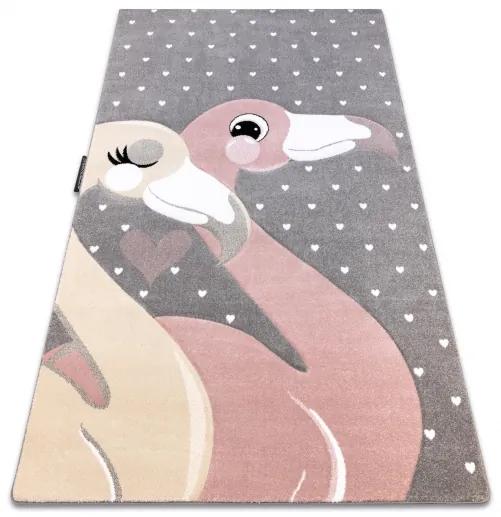 Dětský kusový koberec PETIT Plameňáci / srdíčka šedý Rozměr: 120x170 cm |  BIANO