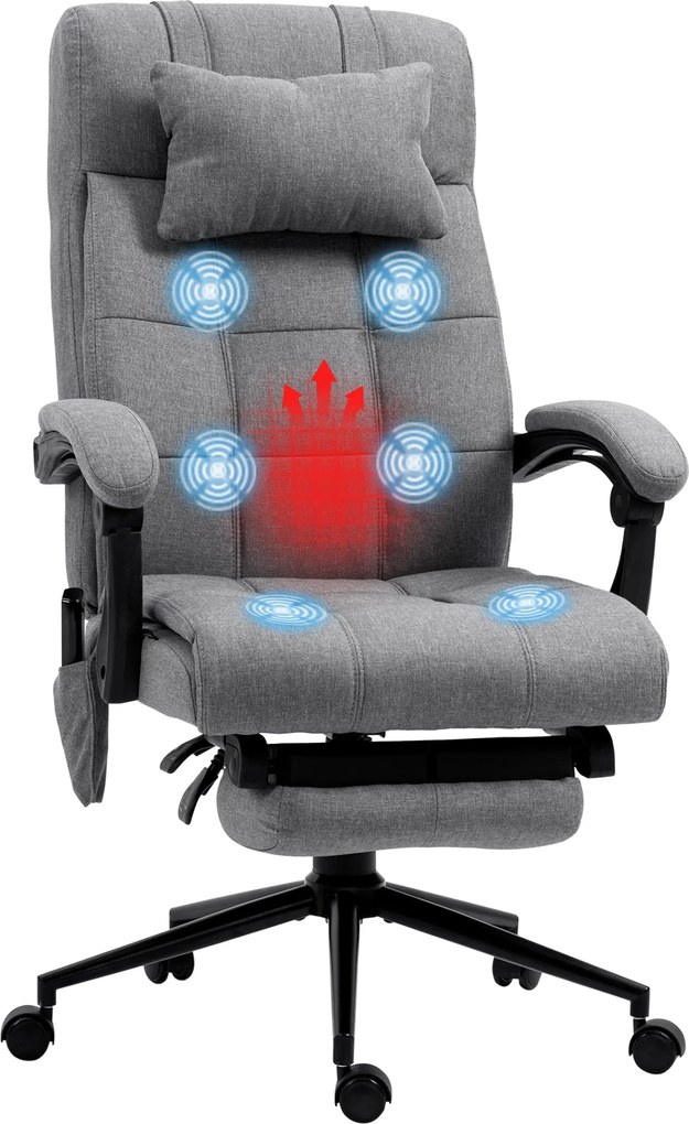 Vinsetto kancelářská židle s masážní funkcí, ergonomická kancelářská židle s funkcí sklápění, ohřívání bederní části, výškově nastavitelná počítačová
