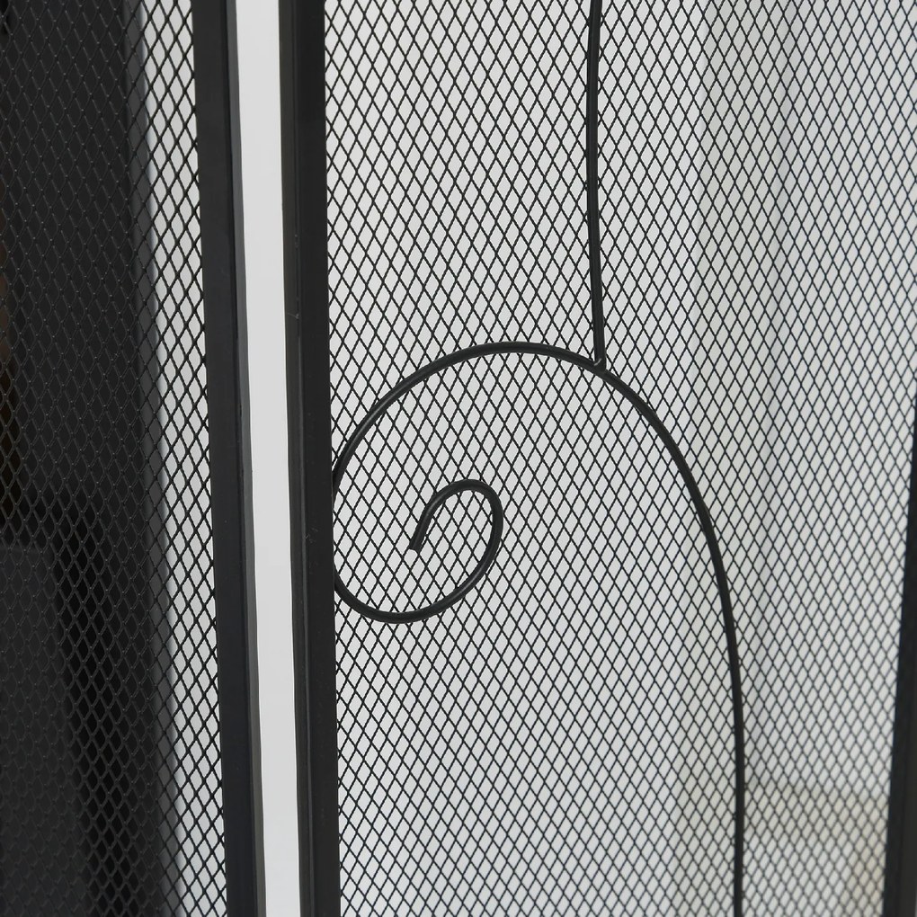 HOMCOM Krbová mřížka 3 panely výklopná Ochranná mřížka proti jiskrám Ochranná mřížka na kamna Kovová černá 1325 x 765cm pro bezpečný prostor krbu