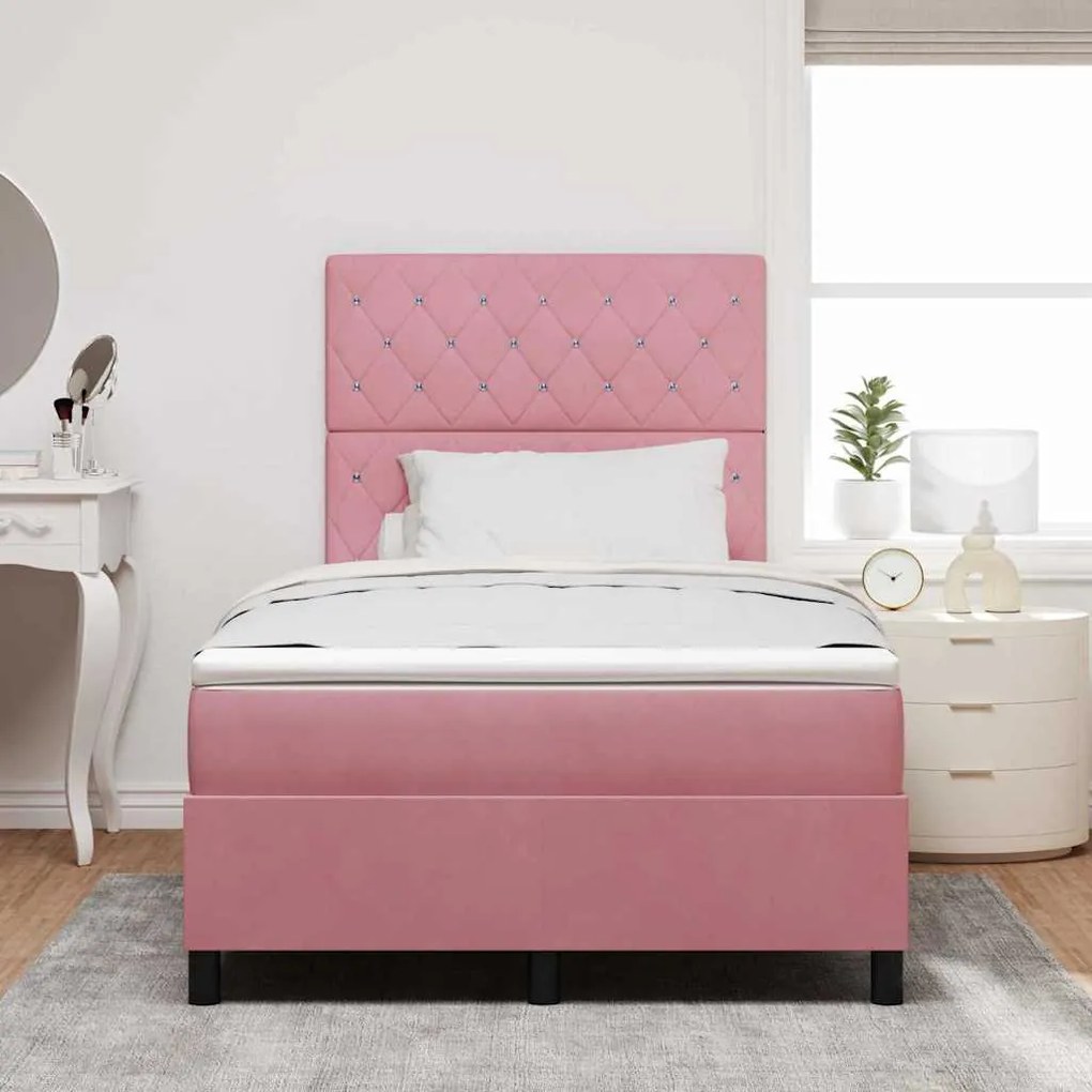 Postel s boxspringem s matrací s čelo Růžová 120 x 190 cm samet 3339757