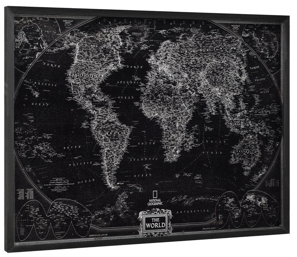 [art.work] Designový obraz na stěnu - hliníková deska - mapa světa - zarámovaný - 60x80x2,8 cm