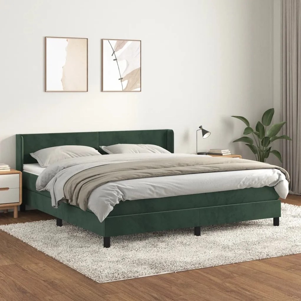 Box spring postel s matrací tmavě zelená 160x200 cm samet 3130850