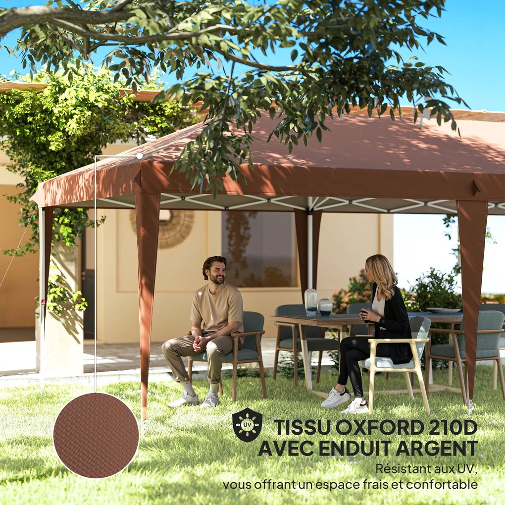 Outsunny Skládací Altán 3x6m Zahradní Stan s Pop-up Mechanismem a Tašku v Ceně - Epoxidovaný Ocel a Vysoce Hustý Oxford Hnědý | Aosom