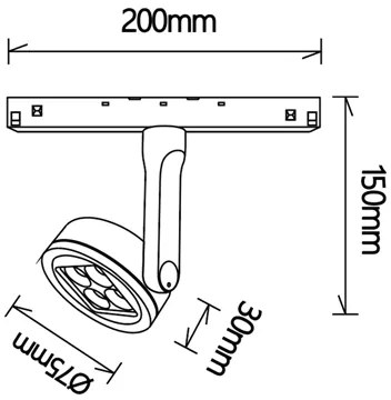 Mantra Magneto 48V, černý spot LED 10W 3000K 50°, on/off, průměr 7,5cm
