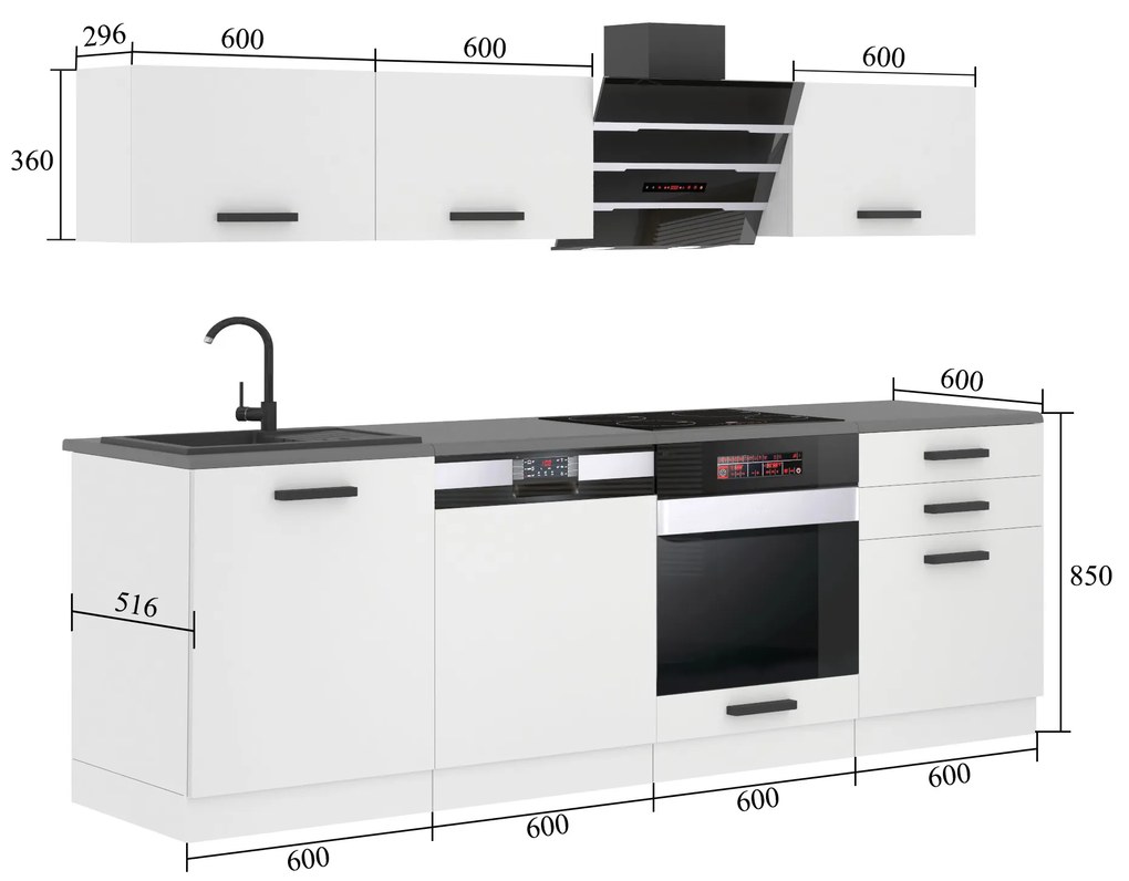 Kuchyňská linka Belini Premium Full Version 240 cm šedý lesk s pracovní deskou LINDA