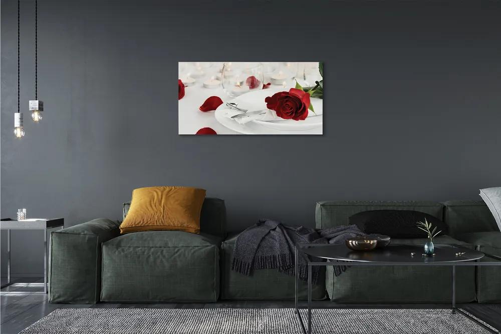 Obrazy na plátně večeře svíčky růže 120x60 cm