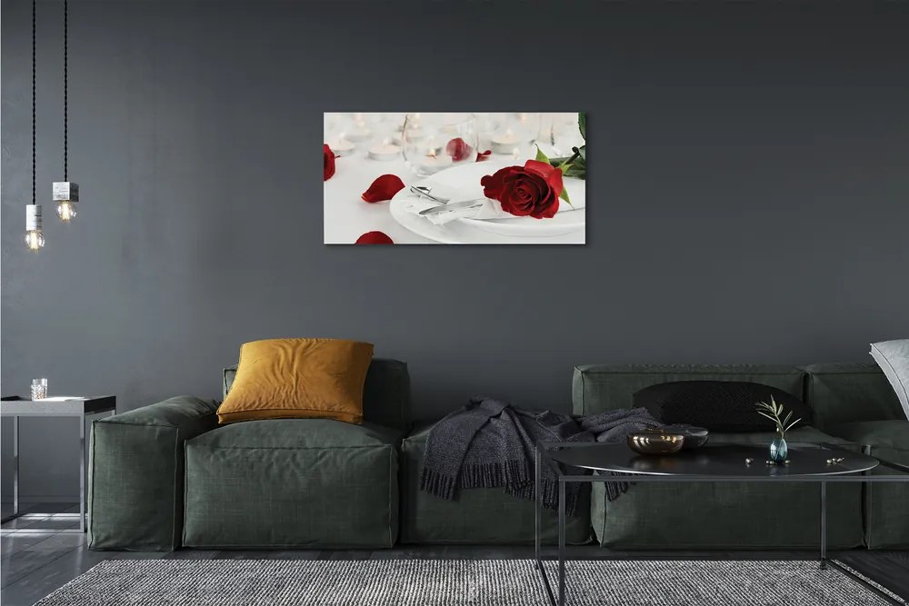 Obrazy na plátně večeře svíčky růže 125x50 cm