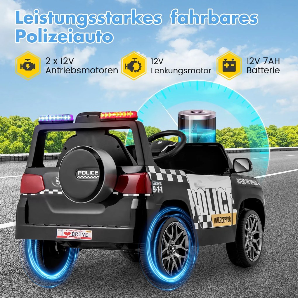 Costway Dětské policejní auto 12 Policejní auto napájené V s dálkovým ovládáním