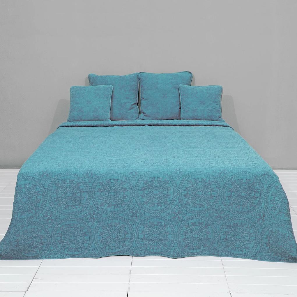 Tyrkysový vintage přehoz na jednolůžkové postele Quilt 181 - 150*150 cm Clayre & Eef