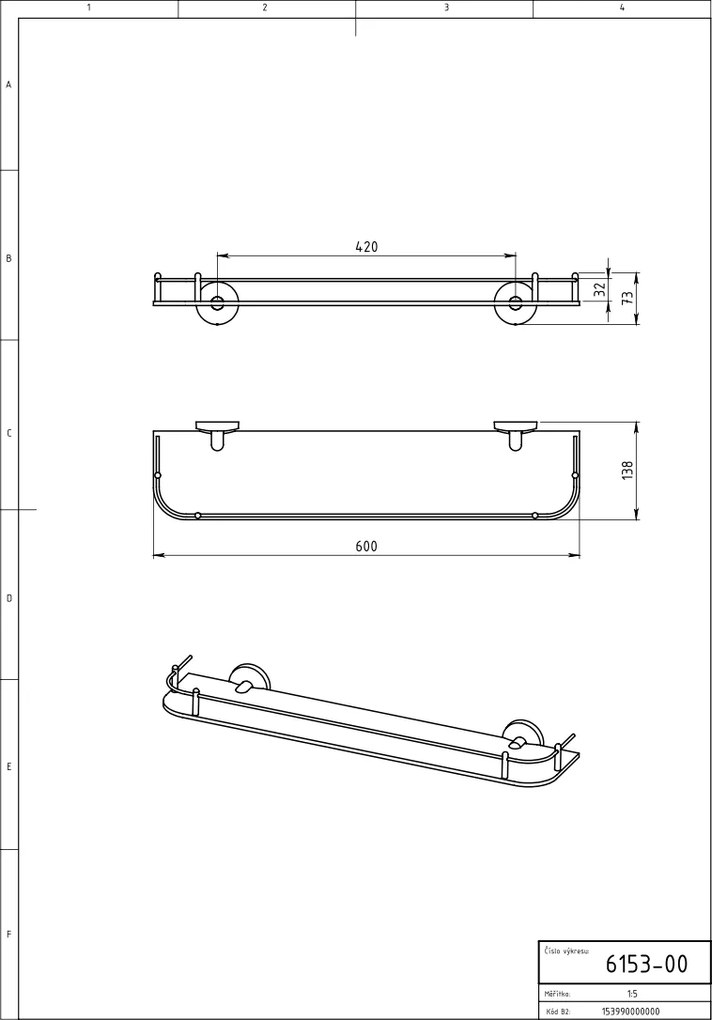 Novaservis - Polička se zábradlím Metalia 1 chrom, 6153,0