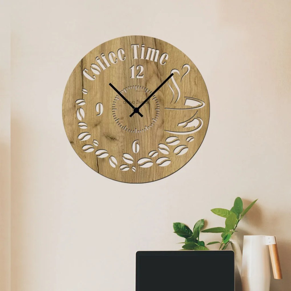 dřevo života Nástěnné hodiny COFFEE TIME Zvolte barvu dekoru: Ořech, Zvolte velikost hodin (cm): 50x50