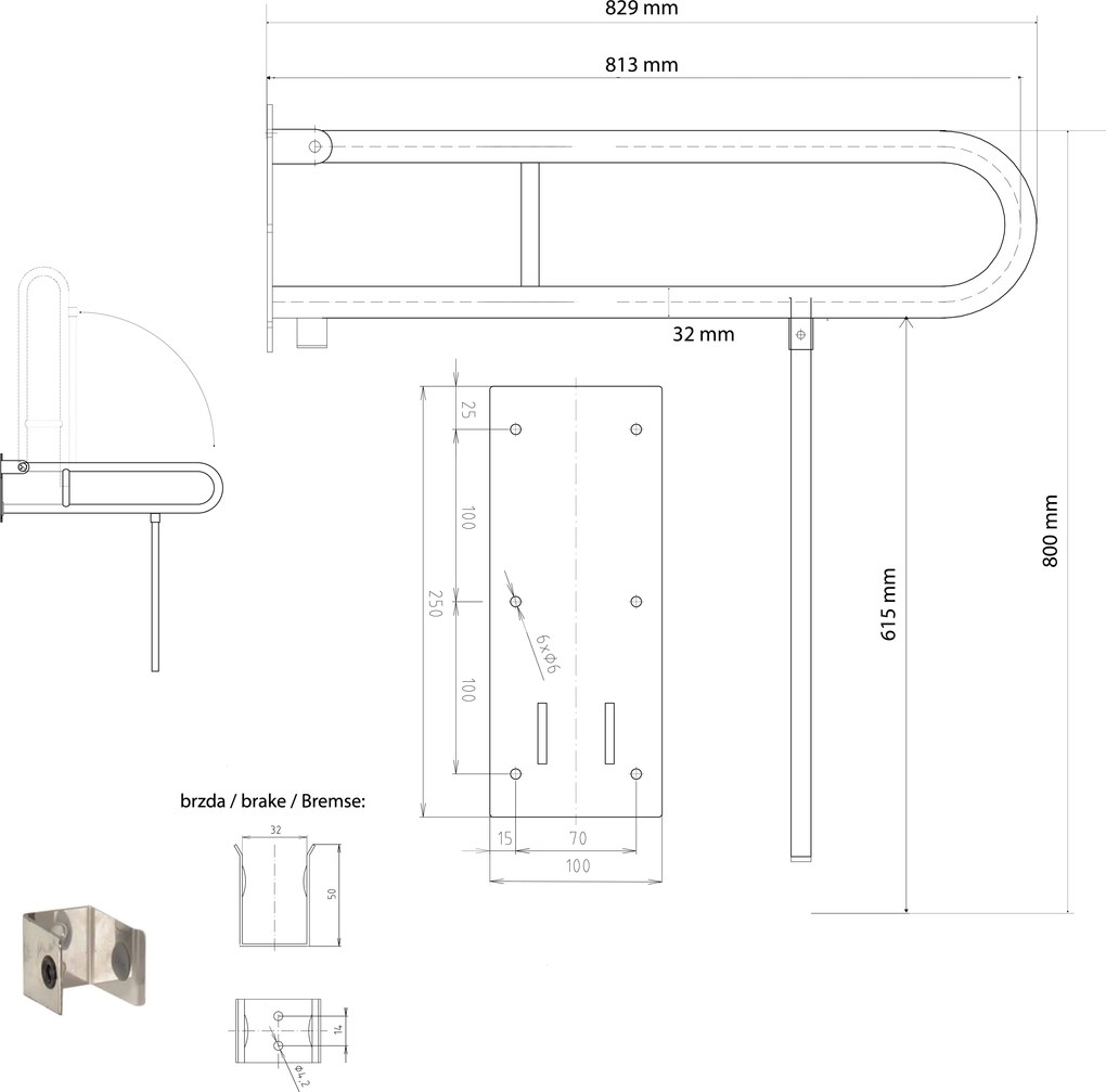 Sapho HANDICAP madlo sklopné s opěrnou nohou 813 mm bílá XH523W