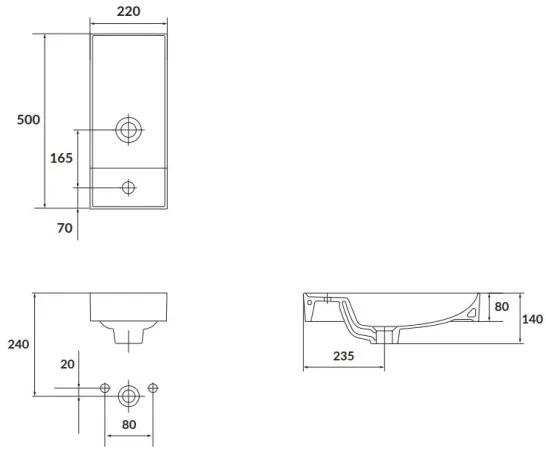 Cersanit K677-005 - Umyvadlo na desku LARGA 22x50 cm keramika/lesklá bílá