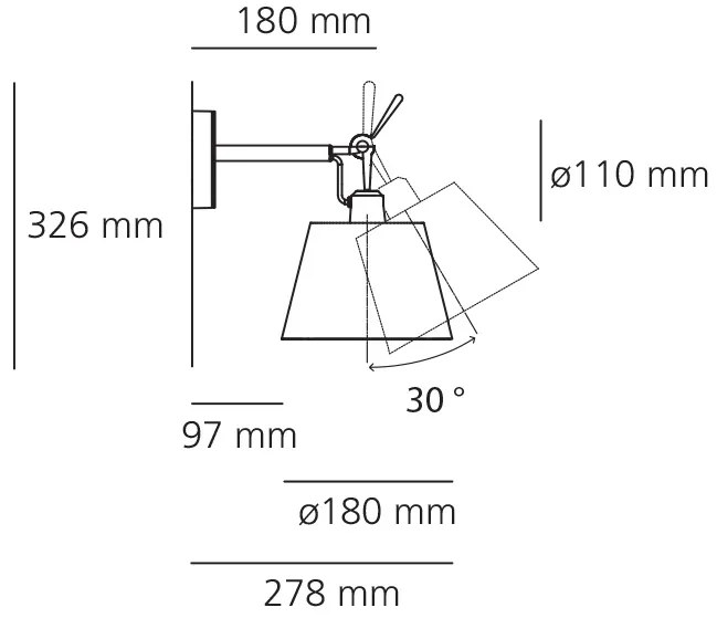 Artemide Tolomeo parete diffusore 18, nástěnné designové svítidlo s vypínačem a pergamenovým stínítkem, 1x42W, prům. 18cm