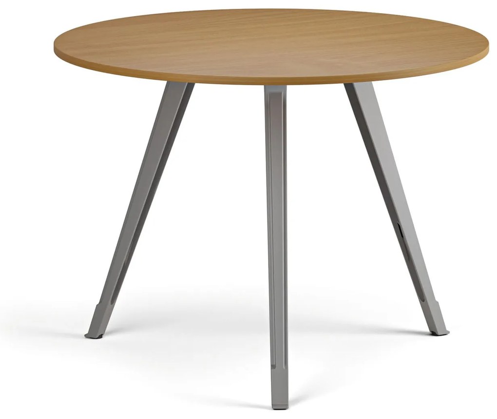 Konferenční stůl PRIMO ZEN, průměr 100 cm, šedostříbrná podnož, buk