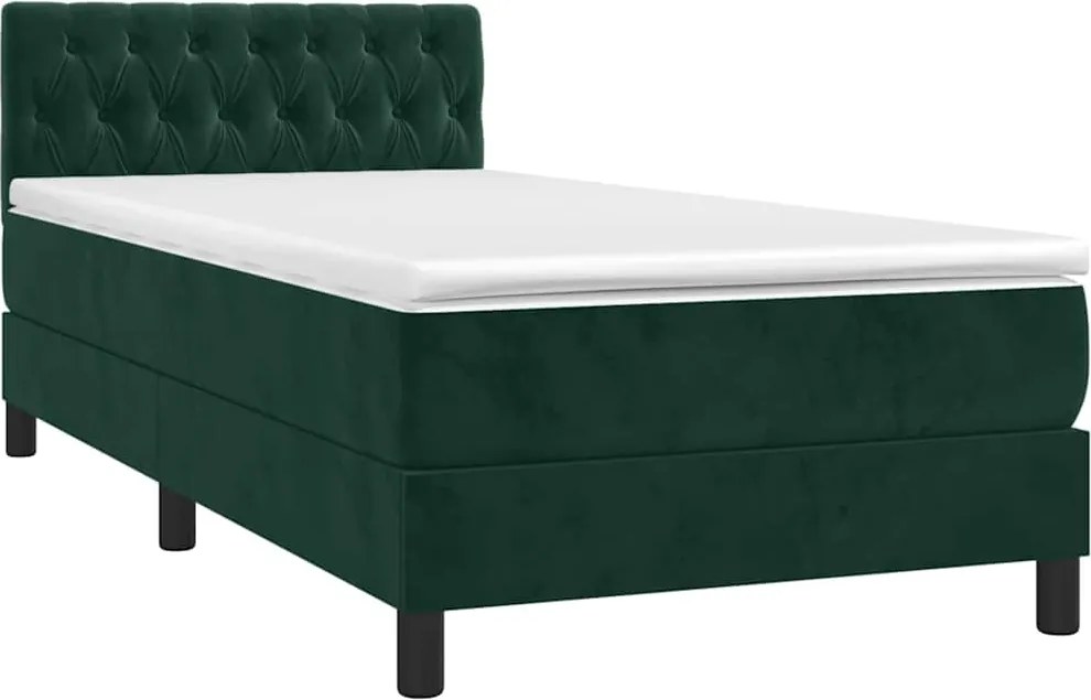 Box spring postel s matrací a LED tmavě zelená 90x190 cm samet 3134558
