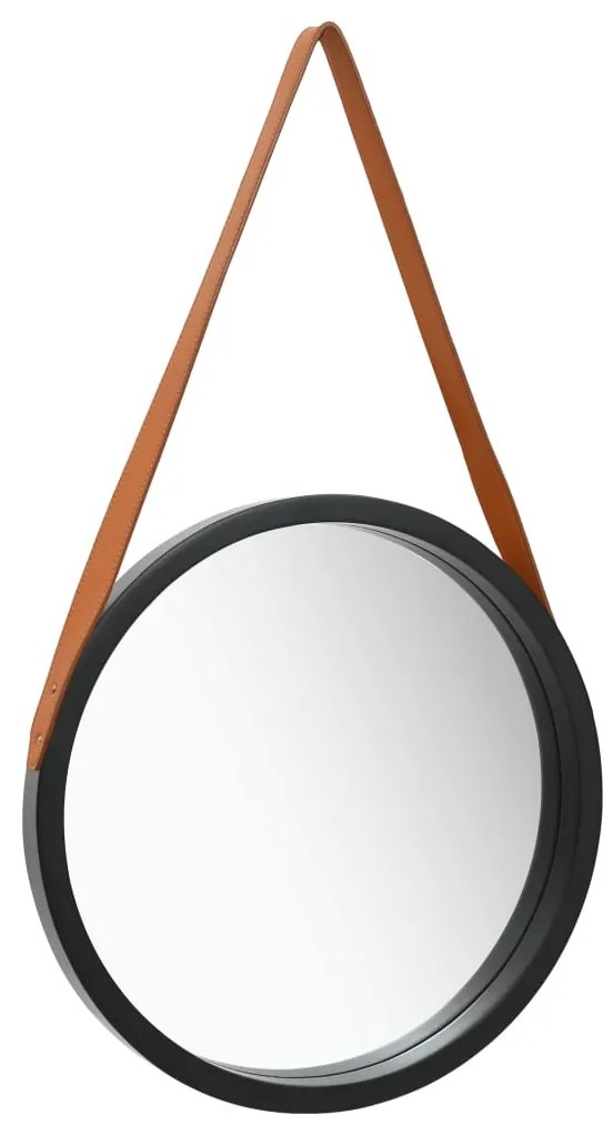 Nástěnné zrcadlo s popruhem 40 cm černé 320363