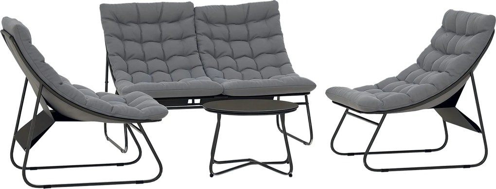 Sada zahradního nábytku Outsunny pro 4 osoby, weatherproof sedací souprava na balkon s dvoumístnou pohovkou, křeslem a stolečkem, venkovní sezení, kov