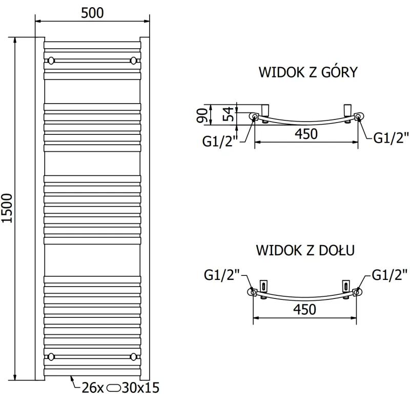 Mexen Helios koupelnový radiátor 1500 x 500 mm, 680 W, Bílá - W103-1500-500-00-20