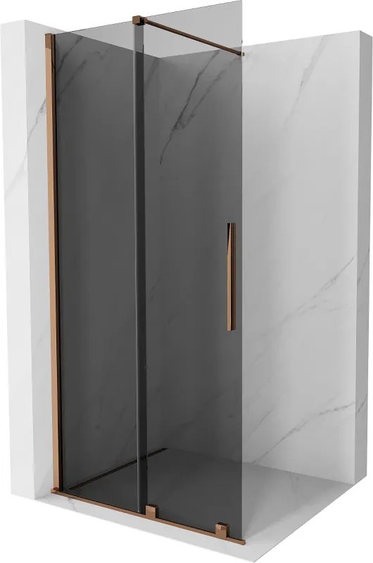 Mexen Velar, sprchová zástěna s posuvnými dveřmi Walk-in 120 x 200 cm, 8mm šedé sklo, růžové zlato, 871-120-000-43-60
